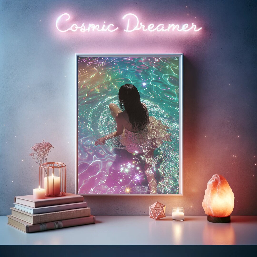 Enchanted Luminous Pool Art Print - Mystical Water Sparkles Home Decor ...