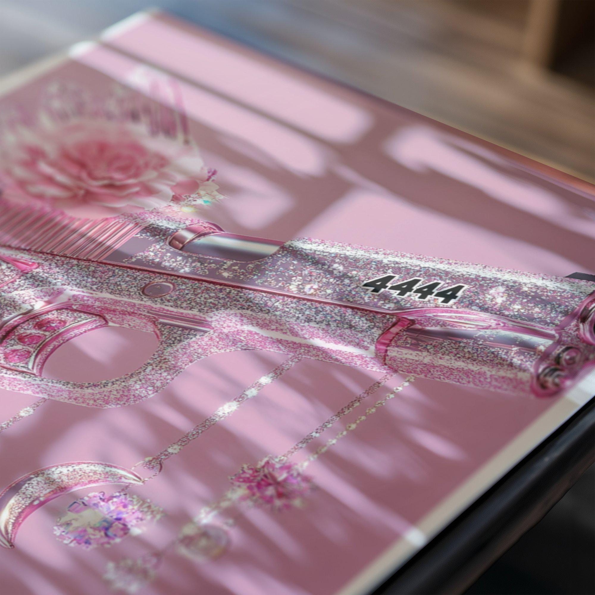 Pink Crystal Gun Art Print, Glitter Weapon Wall Decor, Girly Gun Decor ...