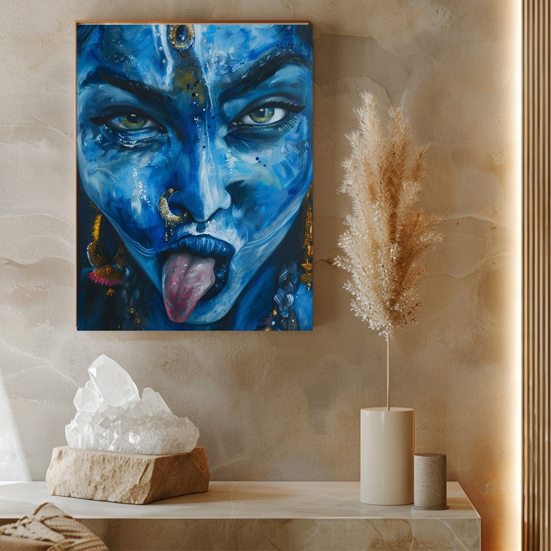Blue Deity Art Print - Kali Inspired Goddess Portrait - Bold and ...