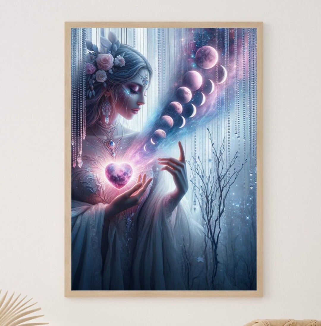 Lunar Goddess Heart Chakra Print - Celestial Moon Phases - Spiritual ...