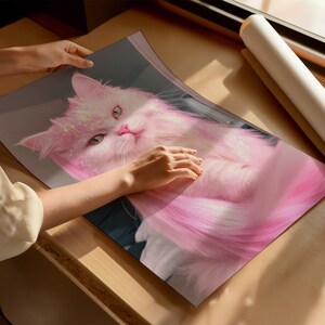Pink Glitter Cat Art Print - Sparkle Glam Kitten Wall Decor - Funny ...