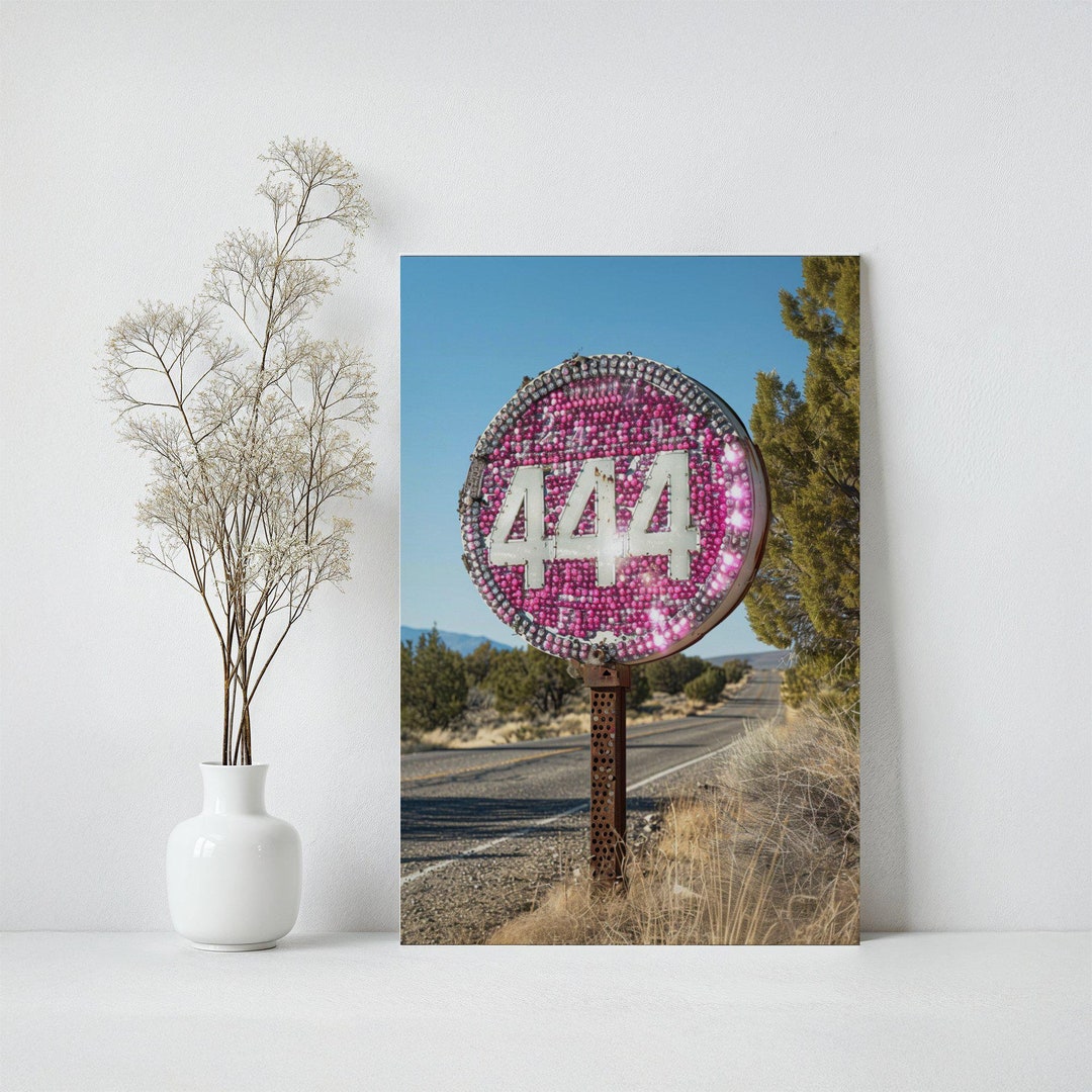 444 Angel Number Art Print, Pink Crystal Road Sign Wall Decor ...
