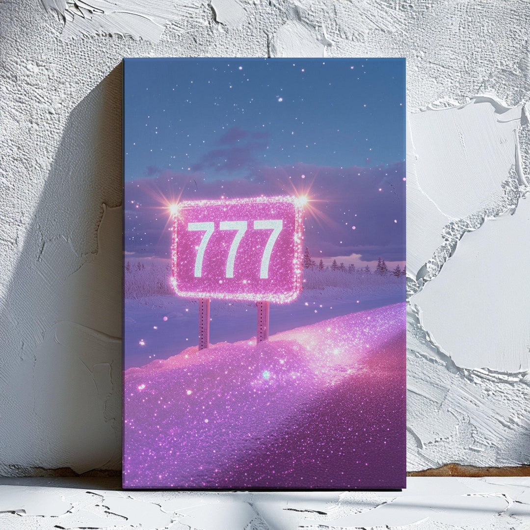 Angel Number 777 Wall Art Print, Spiritual Road Sign, Pink Glitter Snow ...