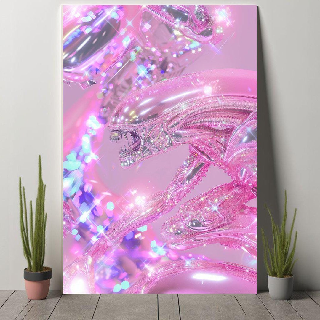 Pink Alien Fantasy Art Print, Glittering Sci-fi Creature, Futuristic ...