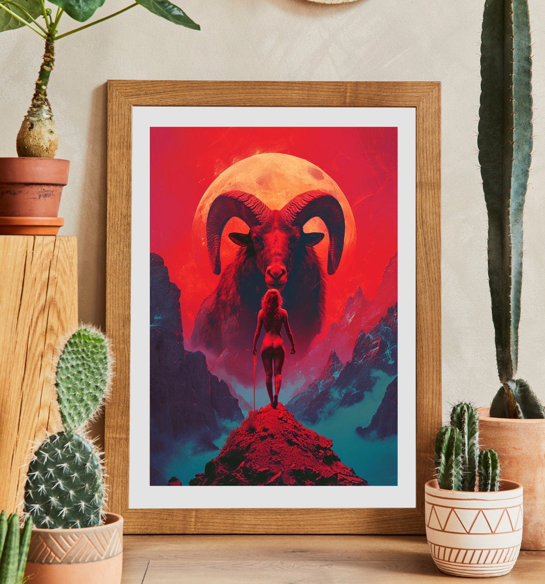 Aries Zodiac Art Print - Sword-wielding Woman With Ram, Astrology Wall ...