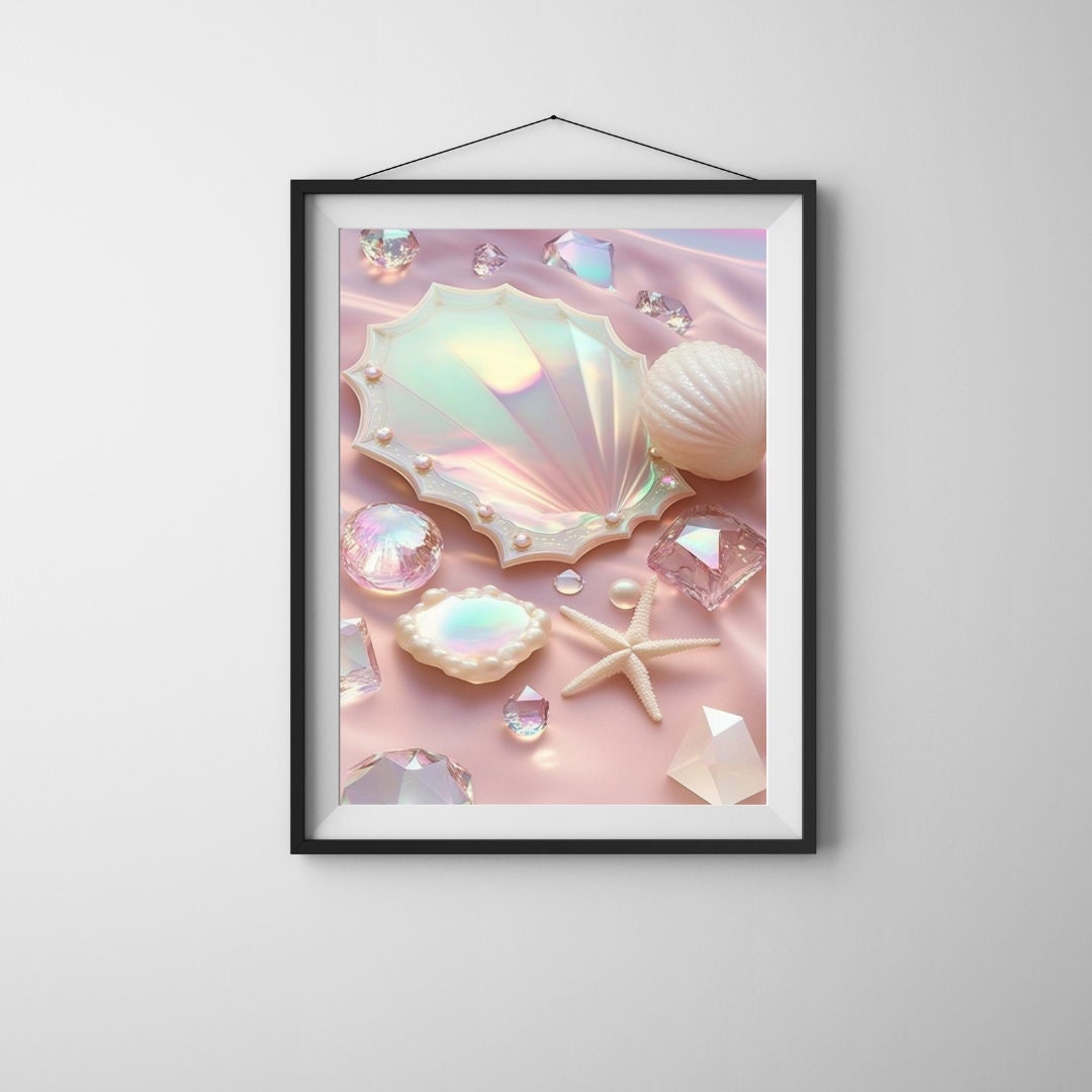 Pastel and Opalescent Seashell Wall Art, Coastal Print, Luxury Beach ...