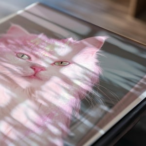 Pink Glitter Cat Art Print - Sparkle Glam Kitten Wall Decor - Funny ...