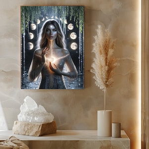 Moonlight Enchantress Art Print - Lunar Phases Portrait - Mystical Moon ...