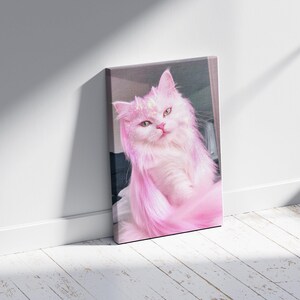Pink Glitter Cat Art Print - Sparkle Glam Kitten Wall Decor - Funny ...