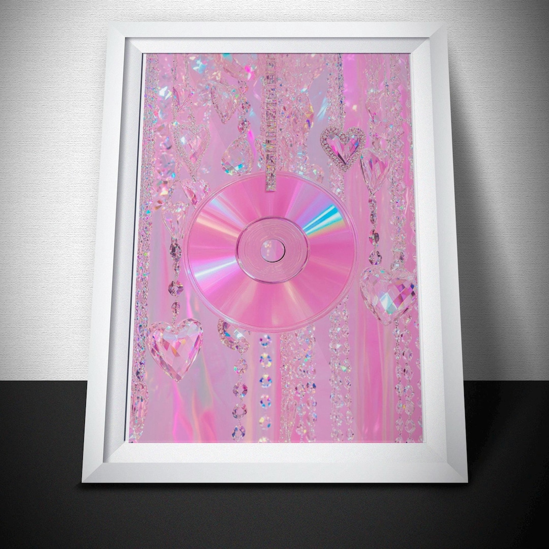 Y2K CD Crystal Wall Art, Pink Holographic Print, 90s Aesthetic Room ...