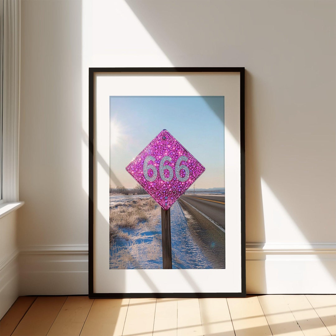 666 Pink Road Sign Art Print Angel Number Wall Decor Spiritual Street ...