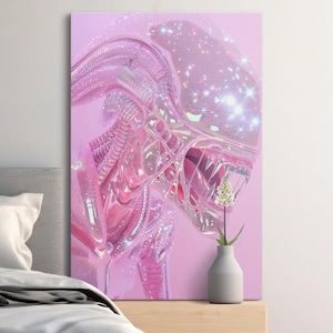 Glittering Pink Alien Art Print, Holographic Sci-fi Decor, Futuristic ...