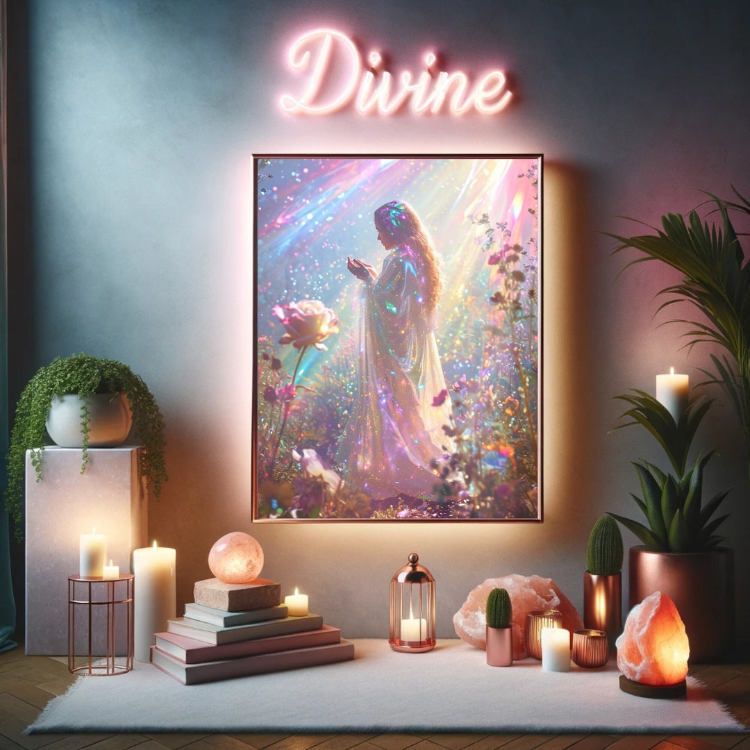 Celestial Radiance Art Print - Ethereal Woman in Luminous Garden ...