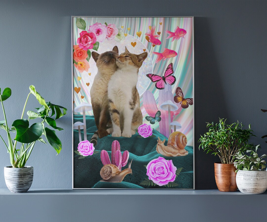 The Lovecats | Cute Cat Wall Art | Cat Collage Art | Cat Print | Love ...
