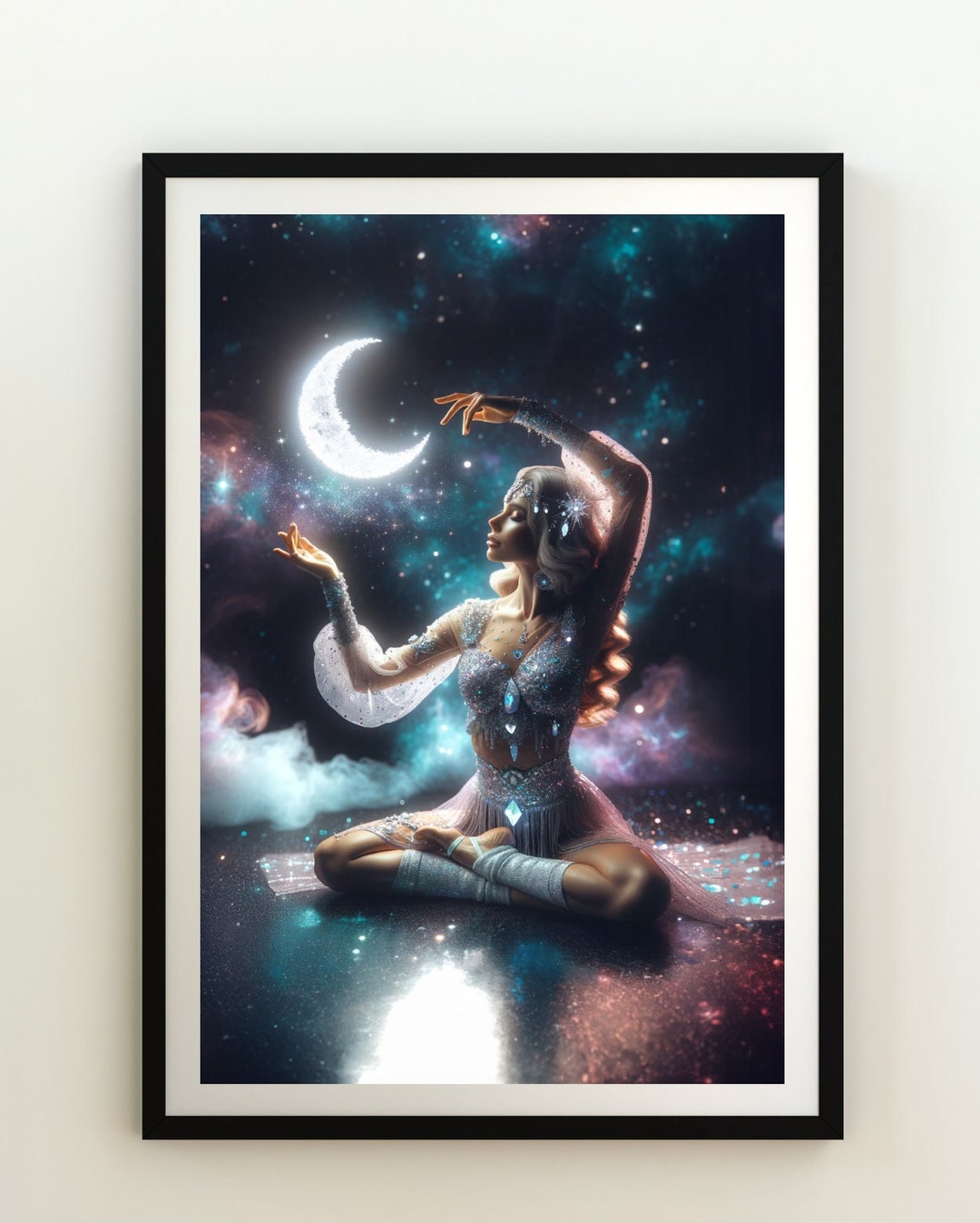 Moon Goddess Art Print, Holographic Cosmic Deity Poster, Lunar Divinity ...