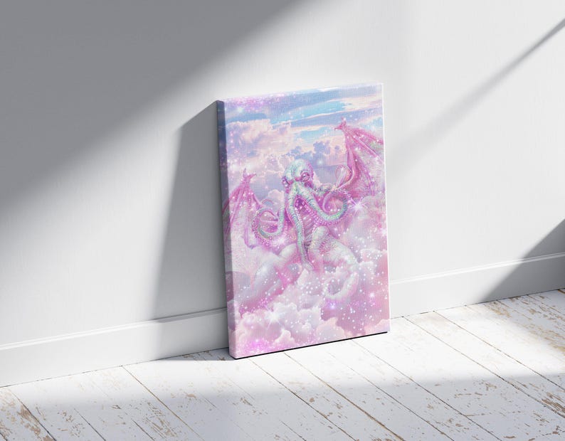 Sparkly Pastel Cthulhu Art Print - Fantasy Octopus Dragon Wall Decor ...