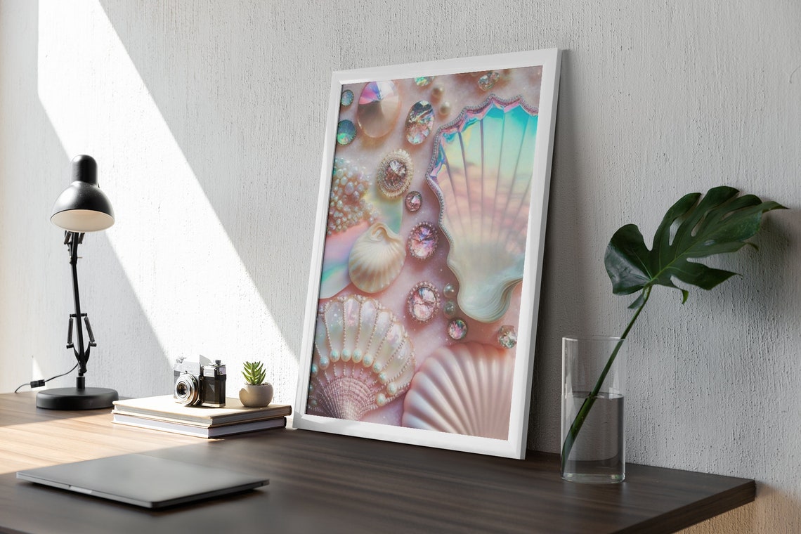 Opalescent Luminous Seashell Wall Art, Sea Shell Print, Luxury Beach ...