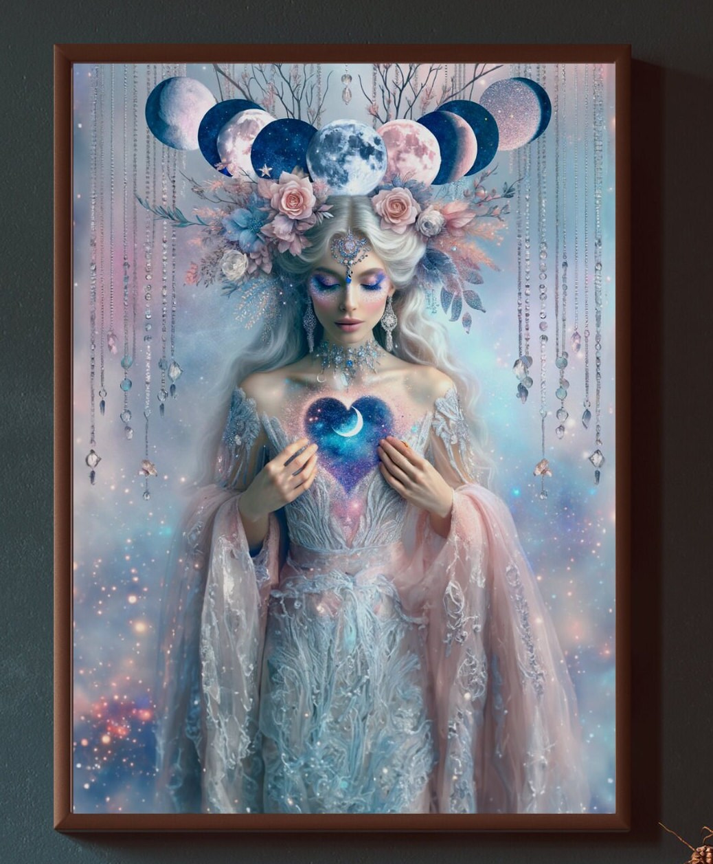 Lunar Goddess Heart Chakra Print Celestial Moon Phases Spiritual ...