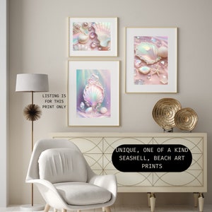 Pastel Pink and Opalescent Seashell Wall Art, Coastal Print, Luxury ...