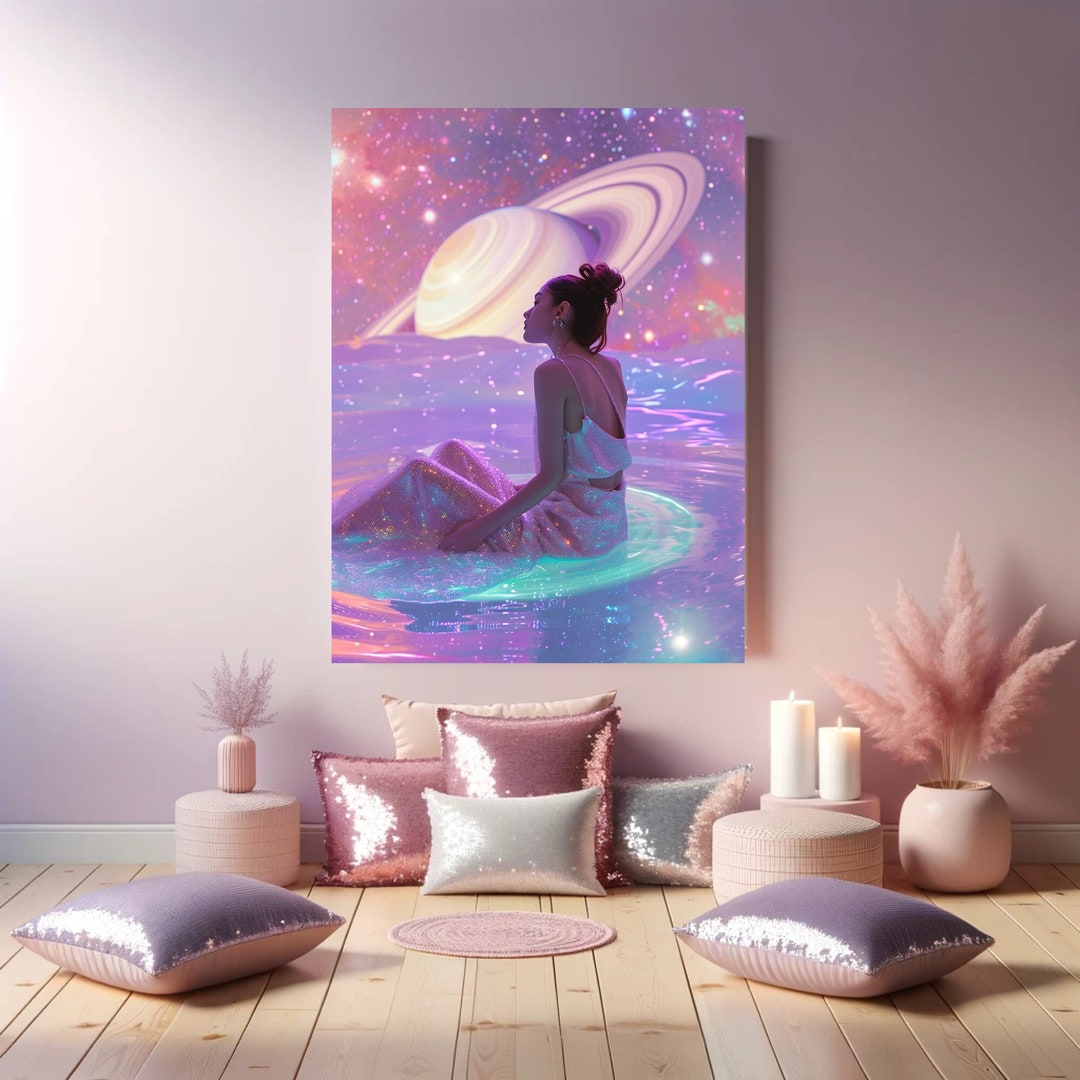 Stellar Elegance Art Print - Cosmic Pastel Dreamscape, Celestial Saturn ...