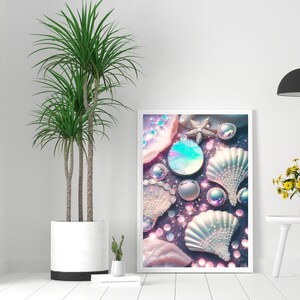 Pastel Pink and Opalescent Seashell Wall Art, Coastal Print, Luxury ...