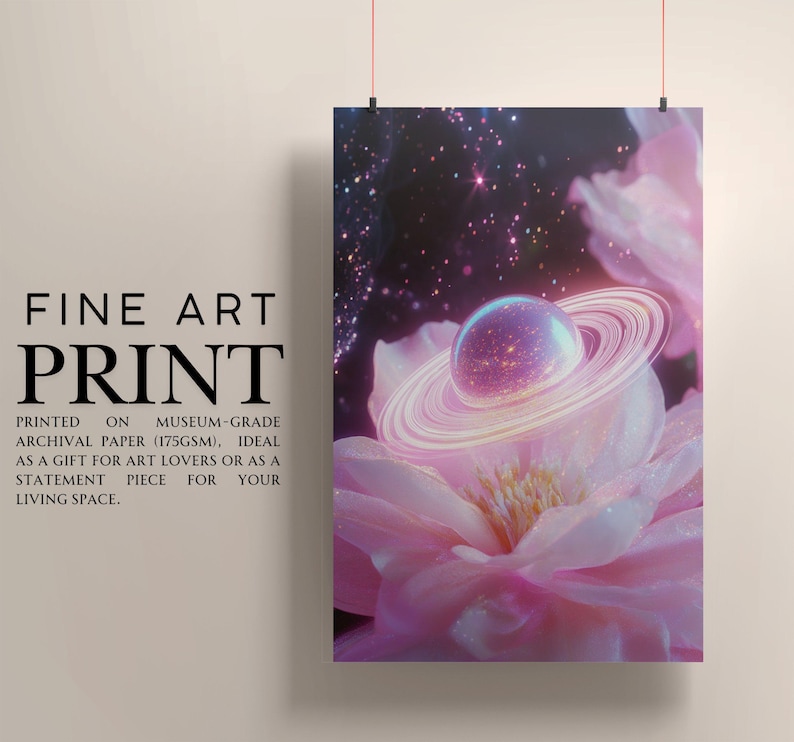 Pink Saturn Flower Art Print, Celestial Aesthetic Wall Decor, Surreal ...