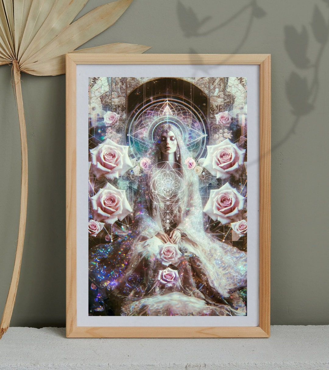 Sacred Geometry Divine Feminine Art Print - Pink Roses Collage ...