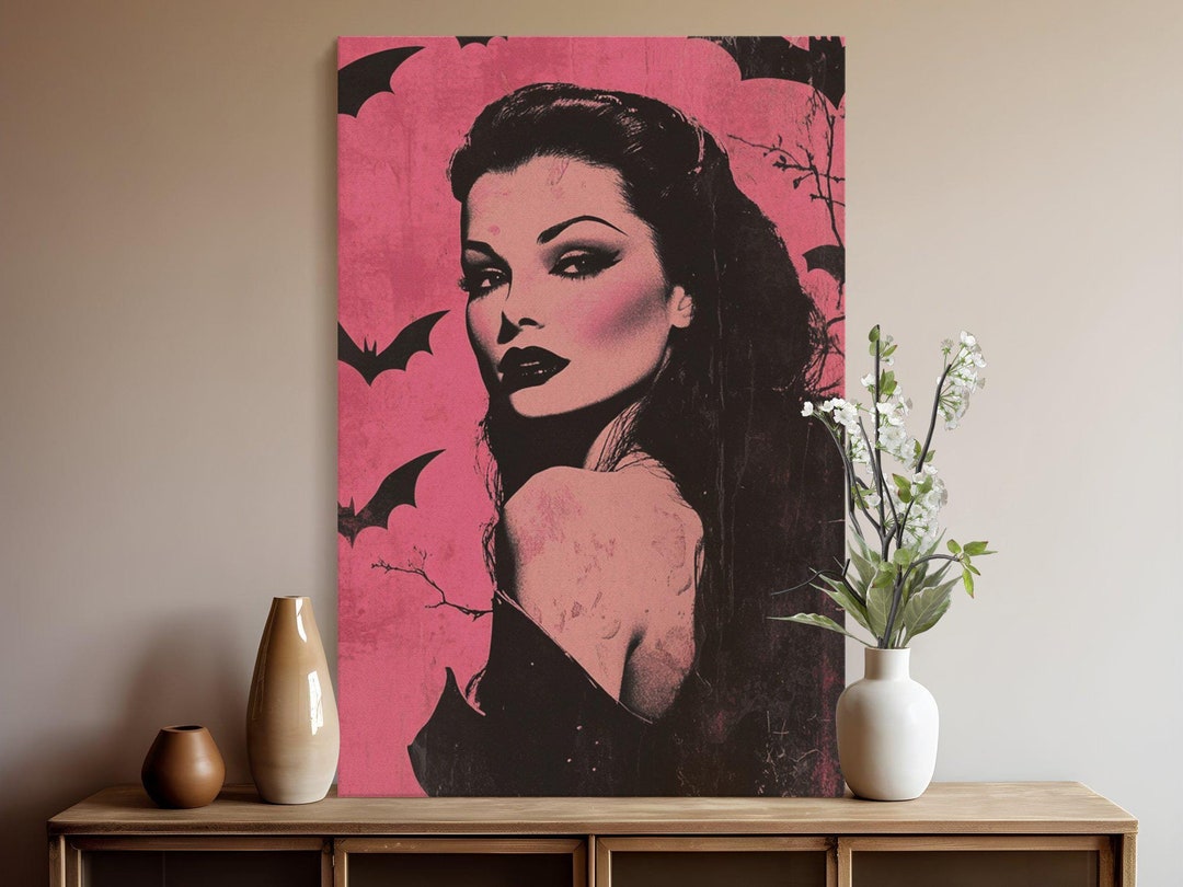 Vintage 50s Vampira Art Print | Gothic Halloween Wall Decor | Retro ...