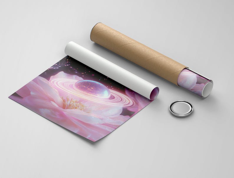 Pink Saturn Flower Art Print, Celestial Aesthetic Wall Decor, Surreal ...