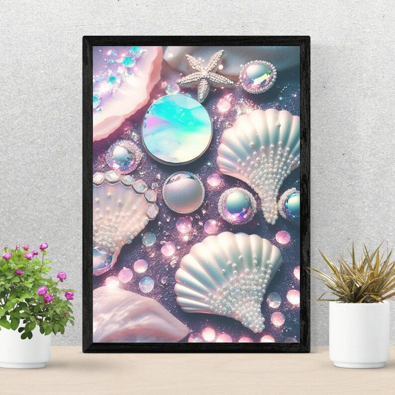 Pastel Pink and Opalescent Seashell Wall Art Coastal Print - Etsy
