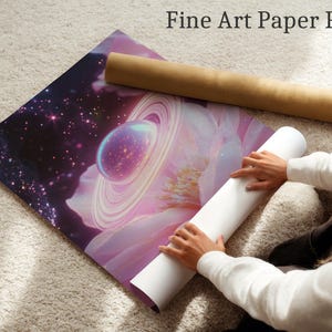 Pink Saturn Flower Art Print, Celestial Aesthetic Wall Decor, Surreal ...