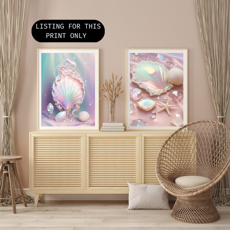 Pastel Pink and Opalescent Seashell Wall Art Coastal Print - Etsy