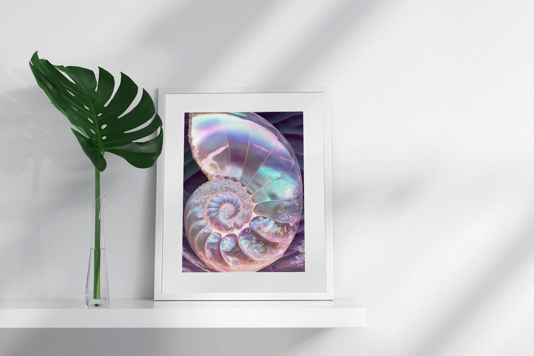 Opalescent Luminous Seashell Wall Art, Nautilus Shell Print, Luxury ...