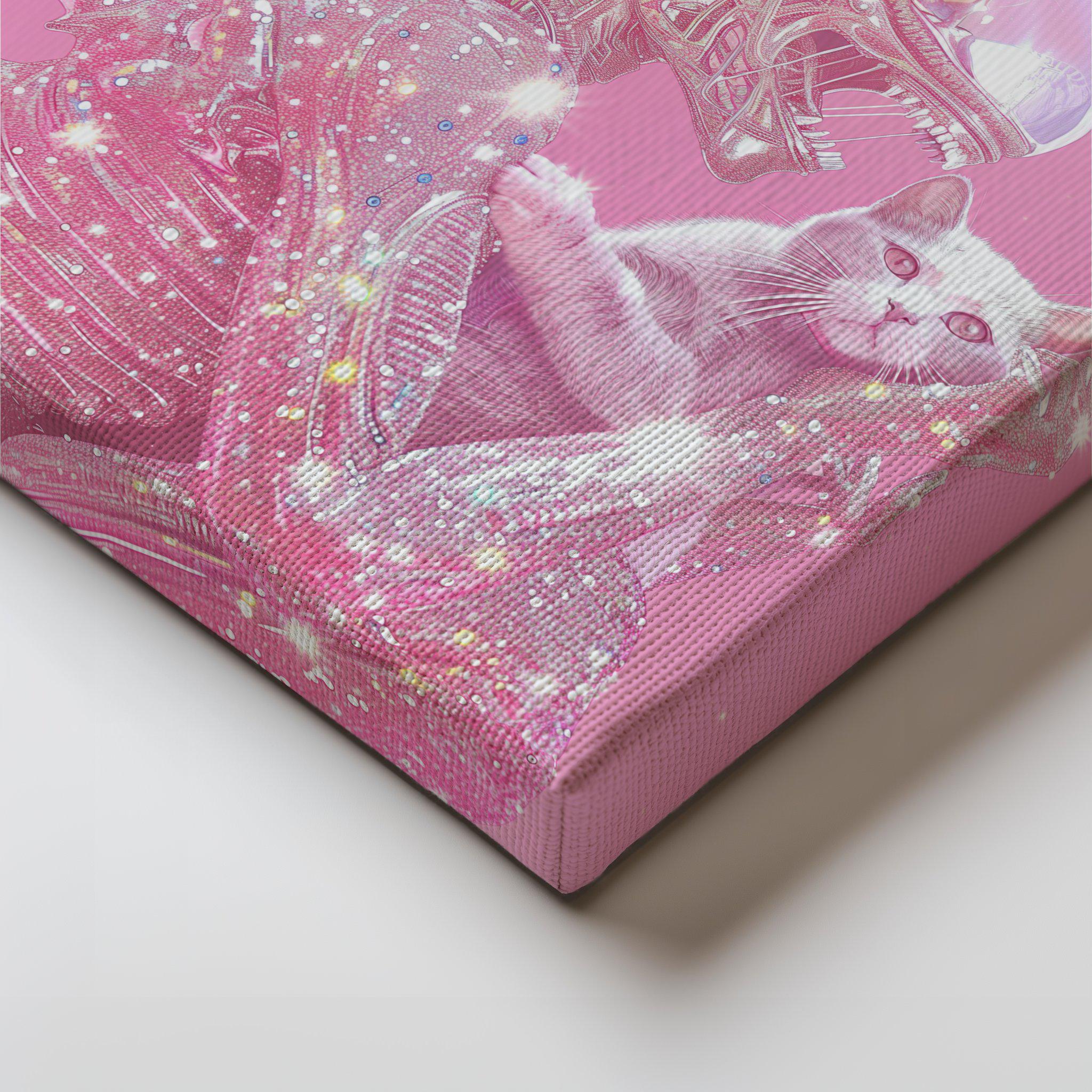 Glittering Pink Alien With Cute Cat Art Print, Holographic Sci-fi Decor ...