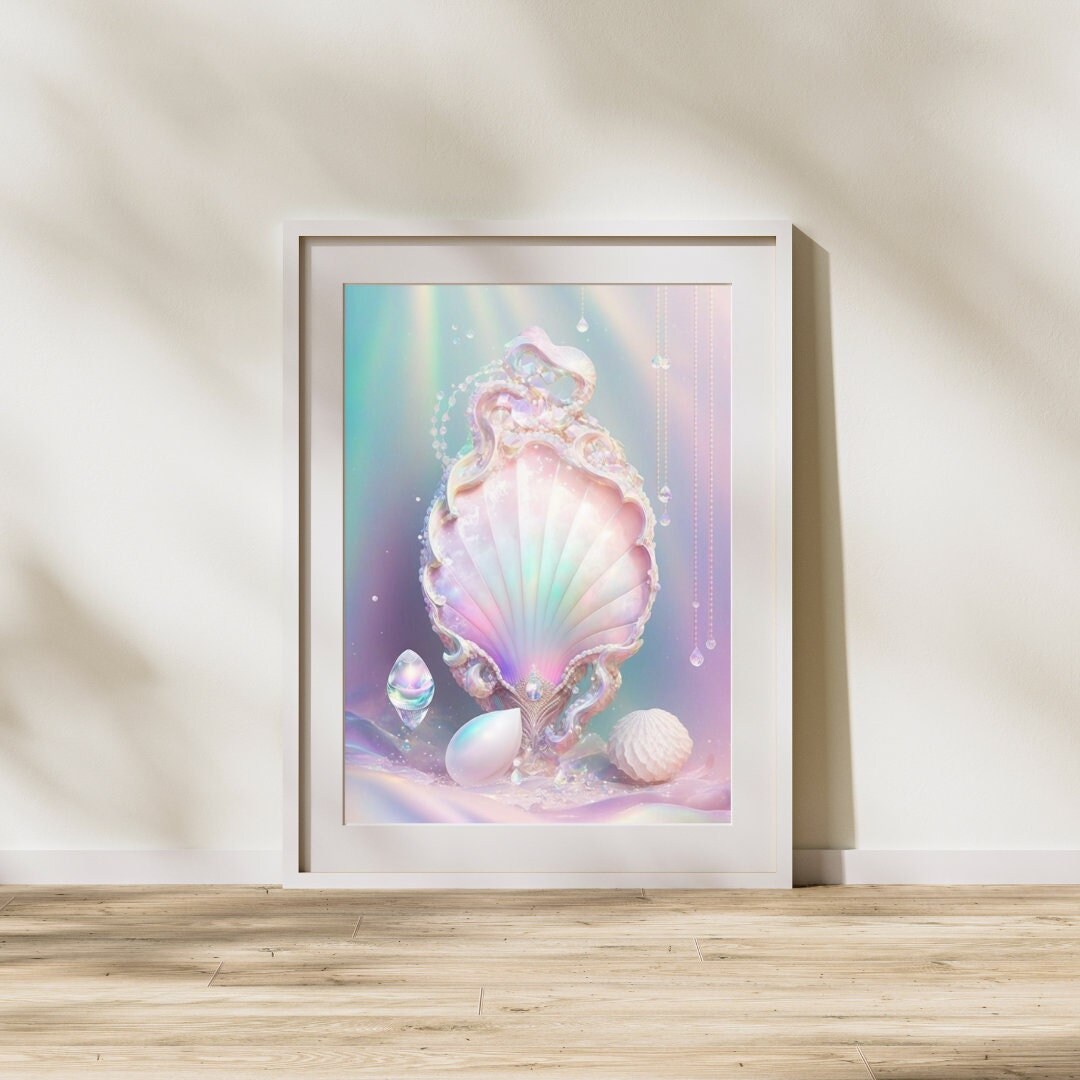 Pastel Pink and Opalescent Seashell Wall Art, Coastal Print, Luxury ...