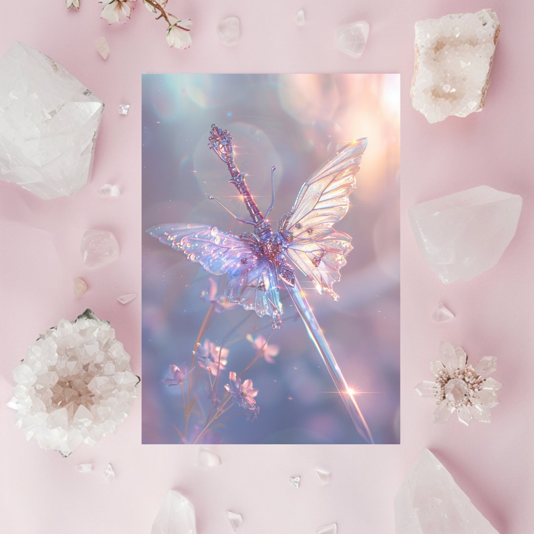 Enchanted Crystal Butterfly Sword Artwork - Mystical Fantasy Blade ...