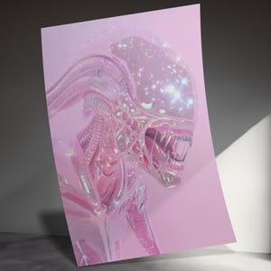 Glittering Pink Alien Art Print, Holographic Sci-fi Decor, Futuristic ...