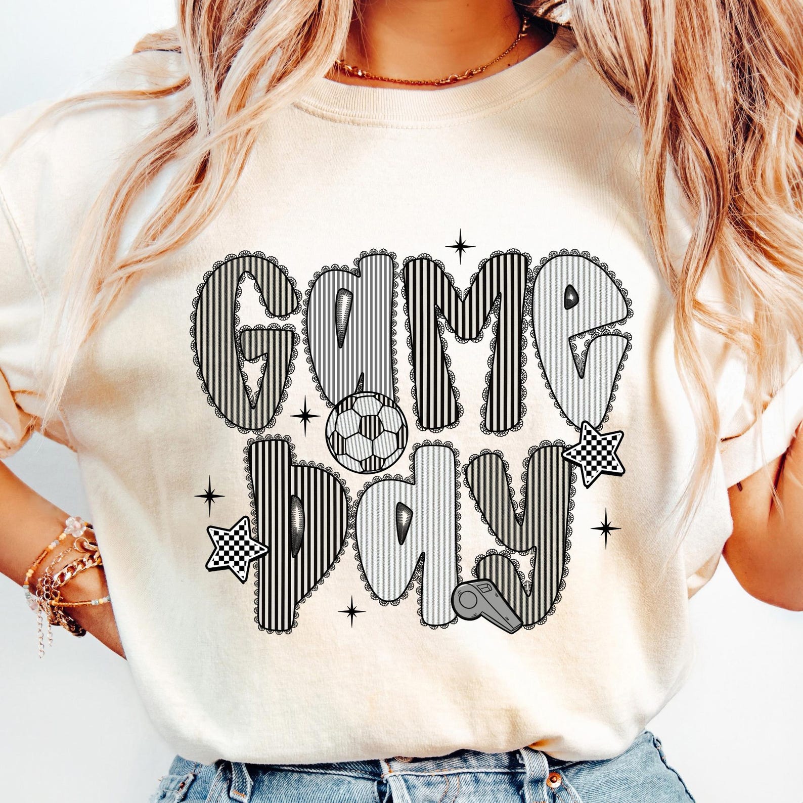 Preppy Soccer Game Day PNG, Retro Soccer Mom Shirt Design, Seersucker ...