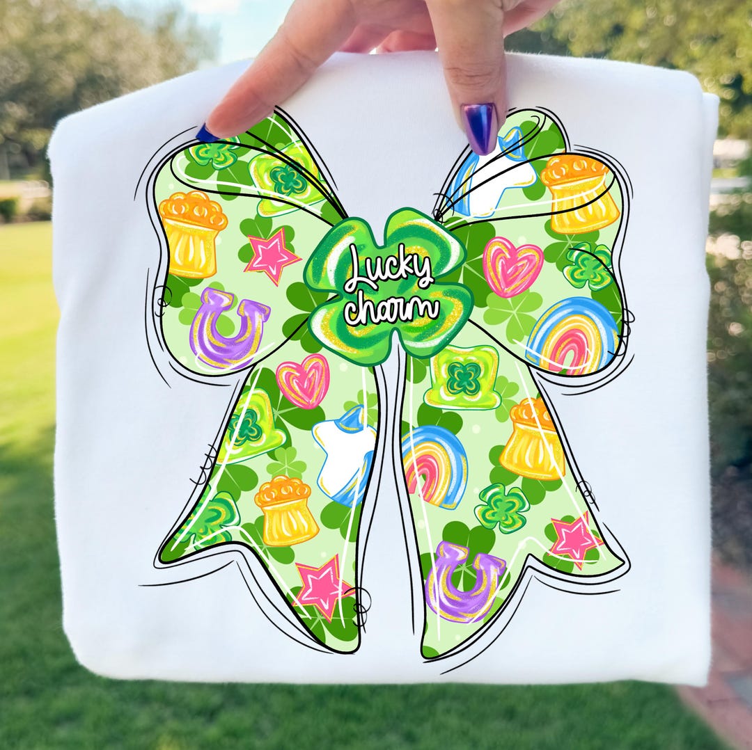 Lucky Charm Clover Bow PNG, St Patricks Day Shirt Design (digital ...