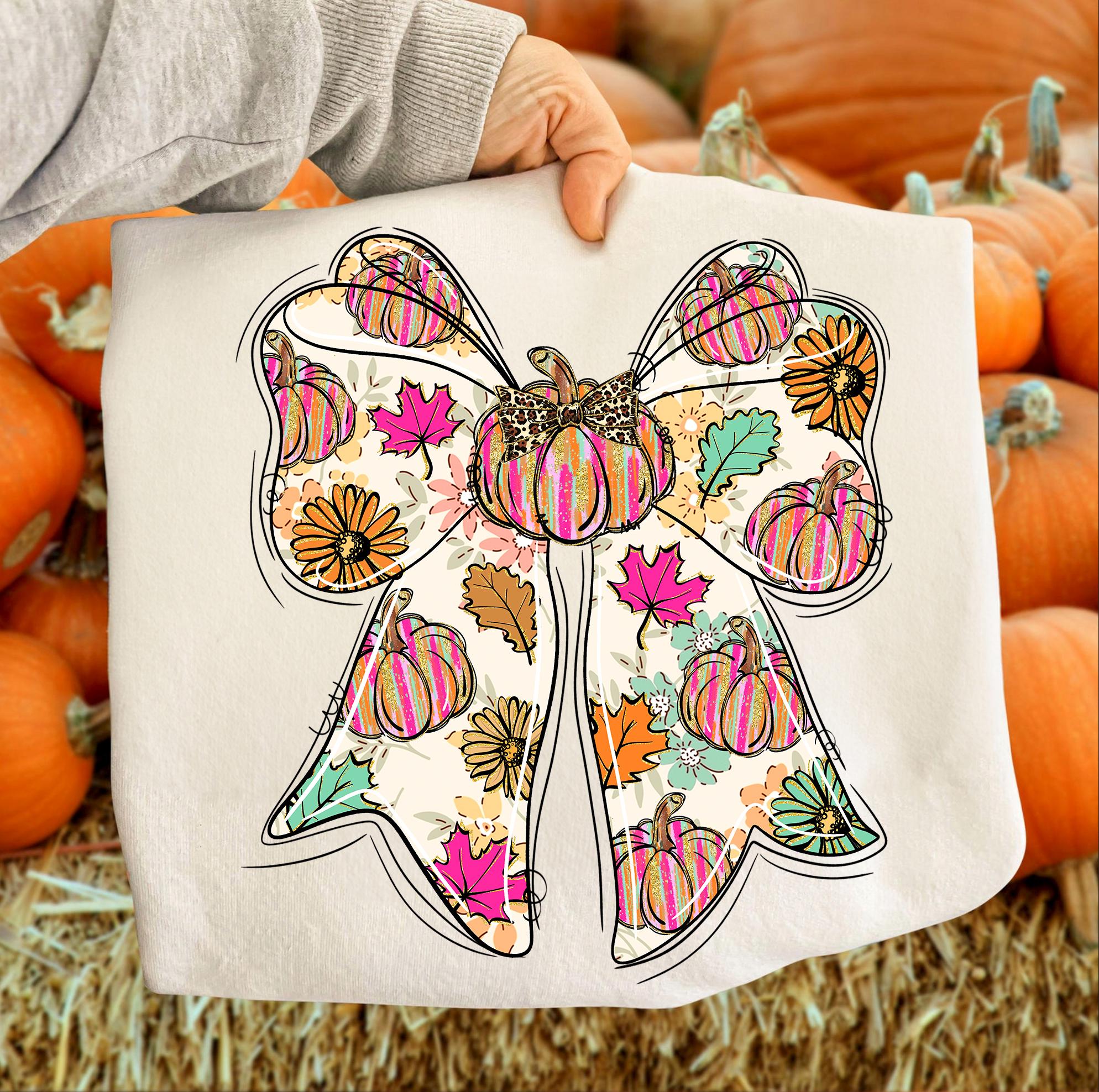 Floral Fall Pumpkin Coquette Png, Preppy Pumpkin Bow Png, Glitter Pink ...