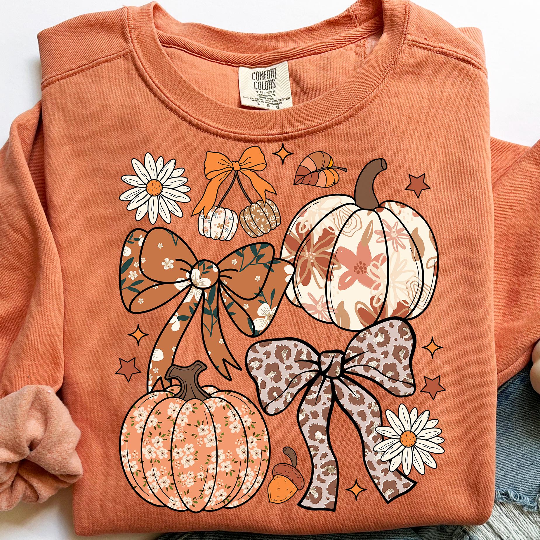 Floral Fall Pumpkin Coquette Png, Boho Fall Bow Png, Preppy Autumn Png ...