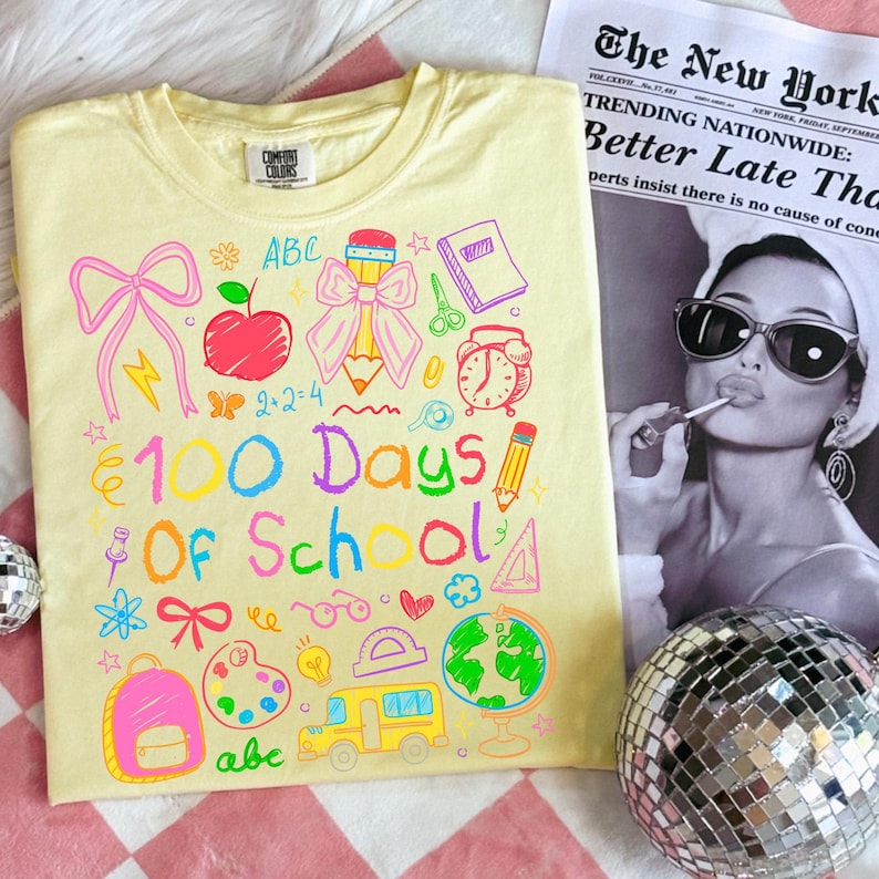 Preppy 100 Days of School PNG, Coquette Teacher Pencil Bow Shirt Design ...
