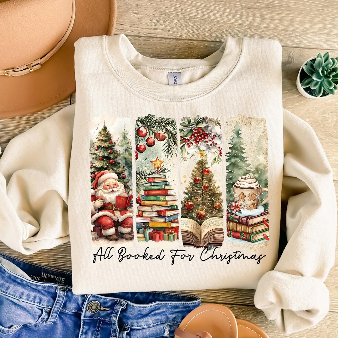 All Booked for Christmas Png, Retro Christmas Books Png, Book Lovers ...