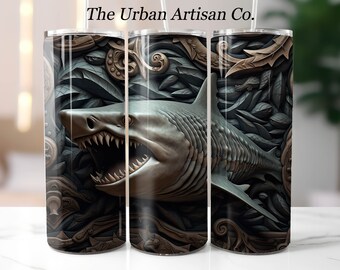 Shark Tumbler Wrap,3d Shark Wrap 20 Oz. Straight Tumbler Sublimation ...