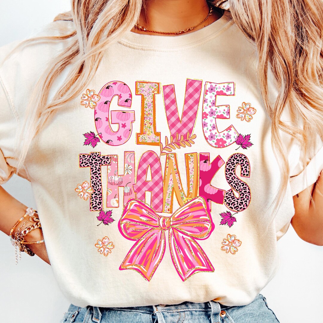 Give Thanks Png, Preppy Thanksgiving Coquette Png, Floral Fall Leopard ...