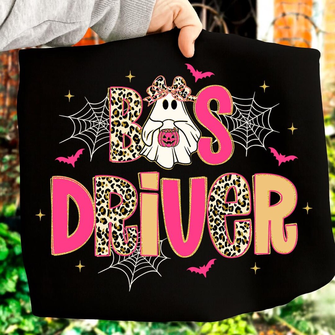 School Bus Driver Png, Spooky Teacher Halloween Png, Pink Leopard Ghost ...