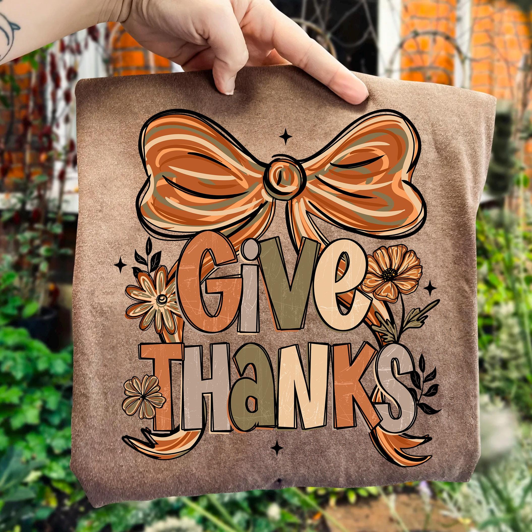 Give Thanks Png, Floral Fall Coquette Png, Preppy Thanksgiving Png ...