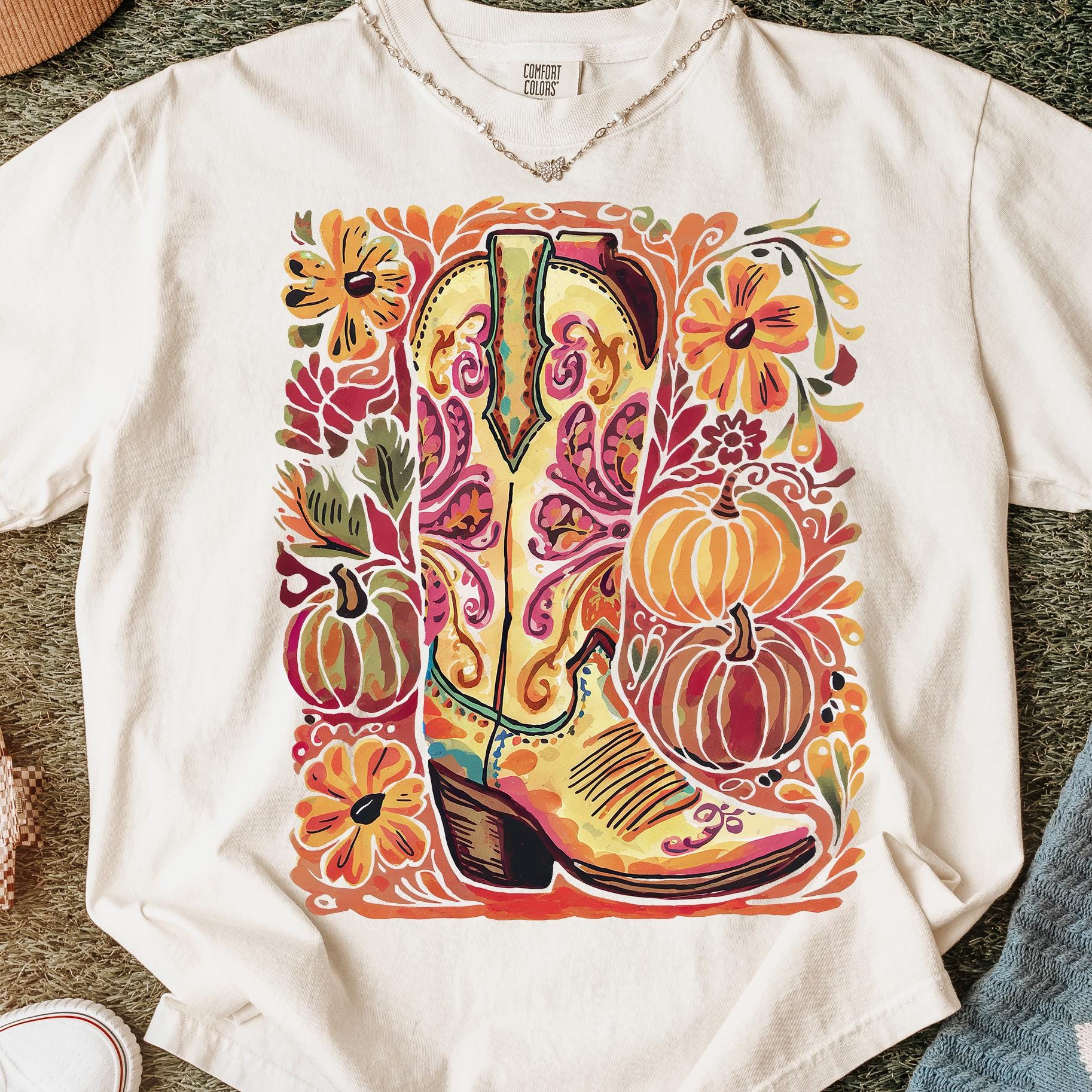 Western Floral Fall Cowboy Boot PNG, Fall Pumpkin Png, Boho Cowgirl ...