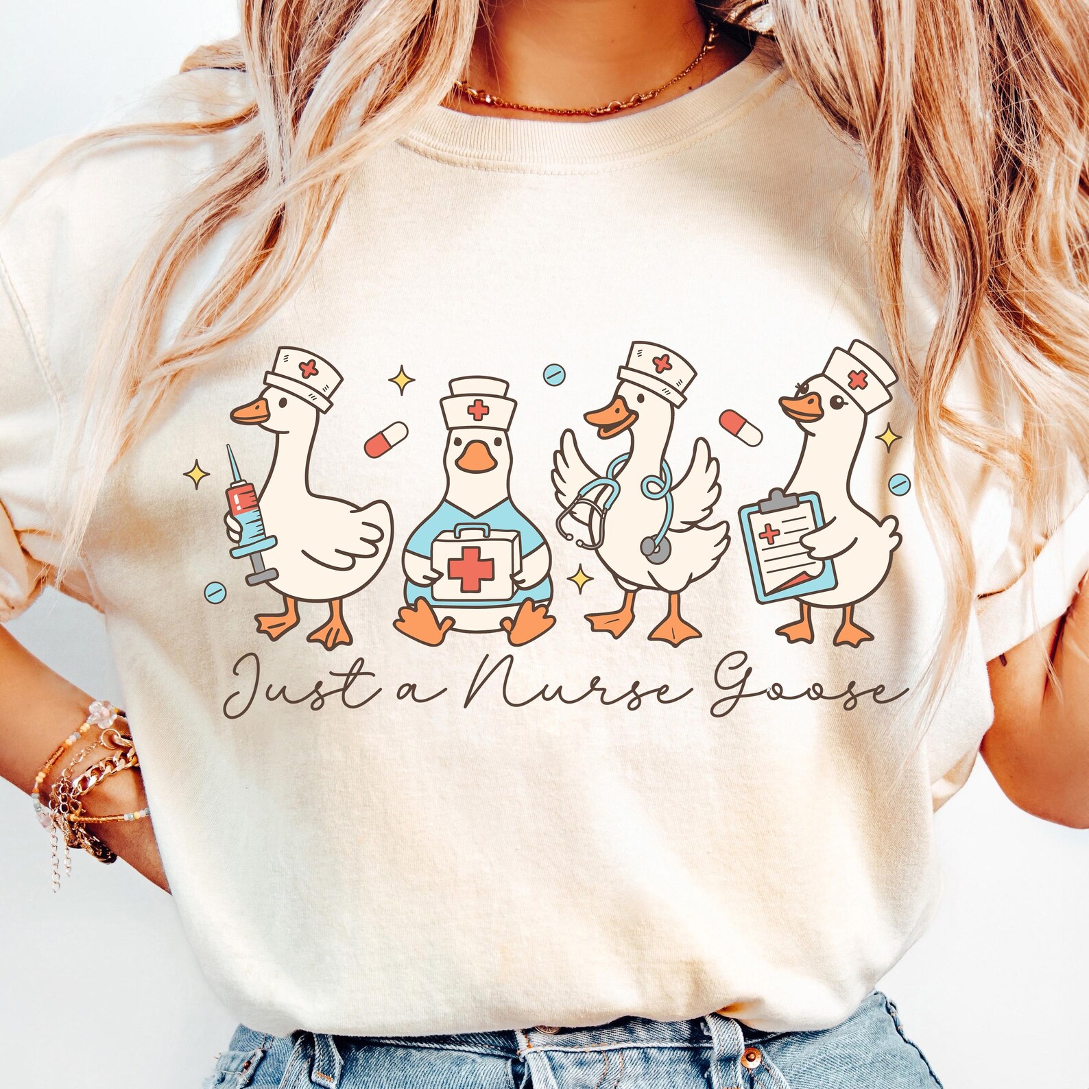 Just a Nurse Goose PNG, Preppy Nurse Coquette Shirt Design, Retro Nurse ...