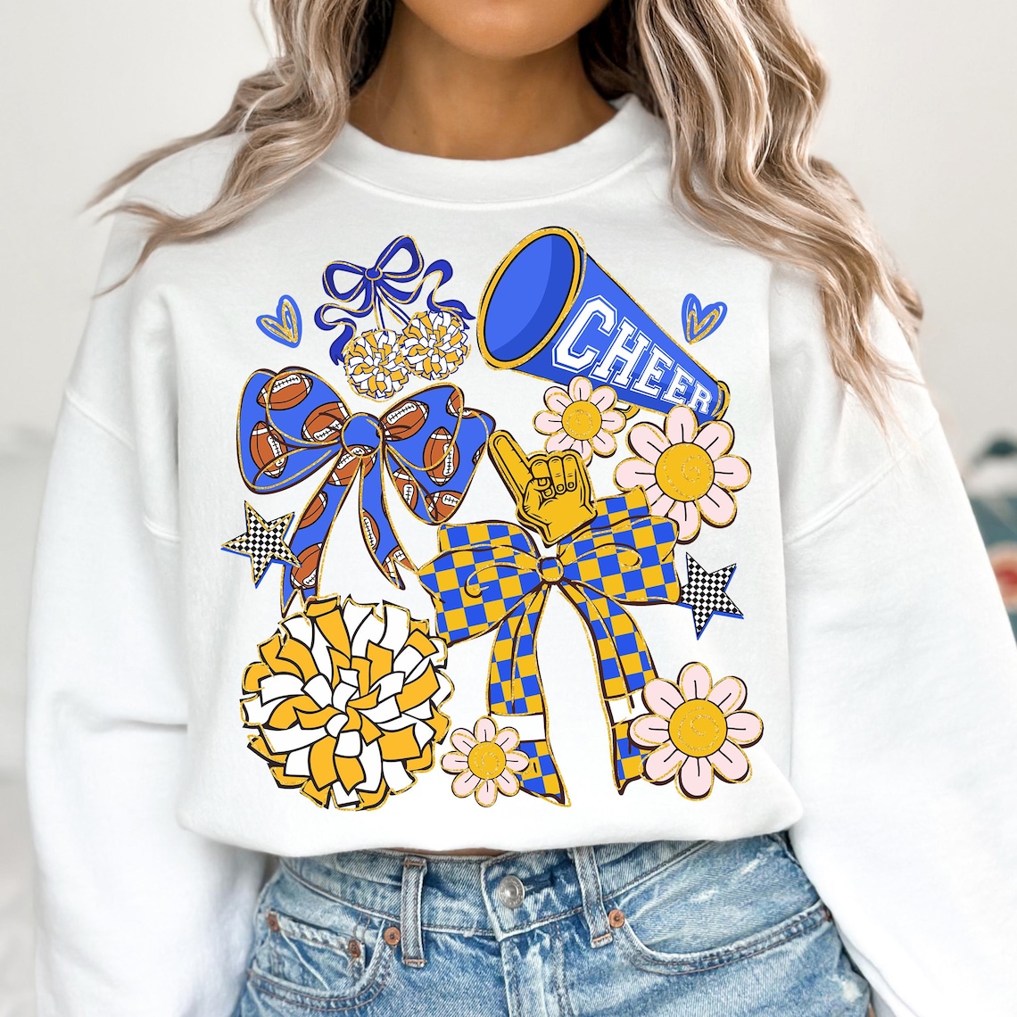 Cheer Coquette Png, Blue Gold Cheer Mom Shirt Design, Cheerleading Png ...